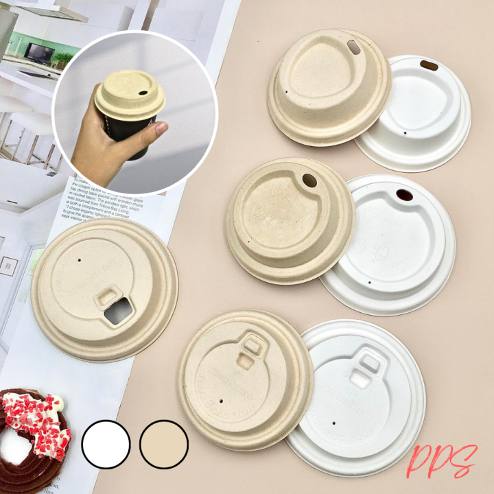 50pcs 90mm/80mm/95mm Coffee Lids Sugarcane Bagasse Coffee Cup Lid with ...