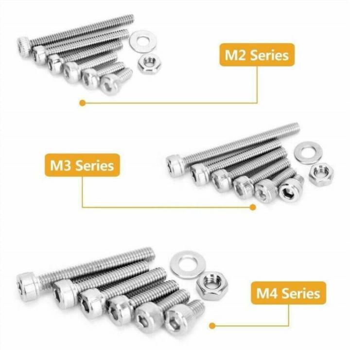 1080pcs M2 M3 M4 Screw Set 304 Stainless Steel Socket Set Screw Bolts ...