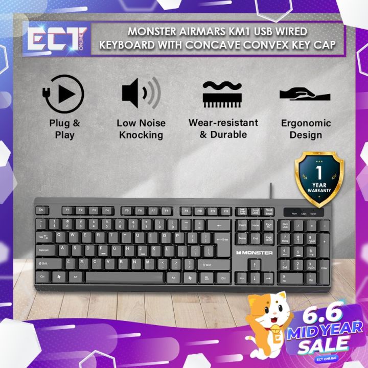 Monster Airmars KM1 USB Wired Keyboard with Concave Convex Key Cap ...