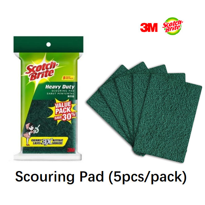 3M Scotch Brite Scouring Green Pad Kain Hijau (5pcs/pack) Dish Wash ...