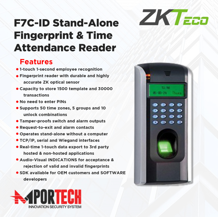 ZKTECO F7-C/ID Stand-Alone Fingerprint & Time Attendance Reader | Lazada PH
