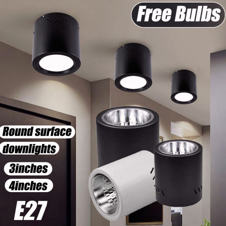 Round Surface Mounted 3“ 4" Downlight E27 Black and White Casing (Free ...