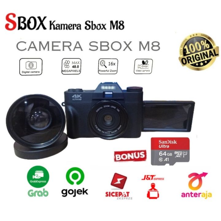 Sbox M8 Instant Camera 4K Ultra HD - Kamera Digital 24Mp Warna Hitam Bonus SD 64GB | Lazada ...