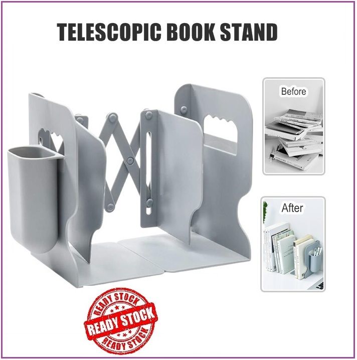 Telescopic Book Stand with Pen Holder Desktop by Adjustable Shelf Desk ...