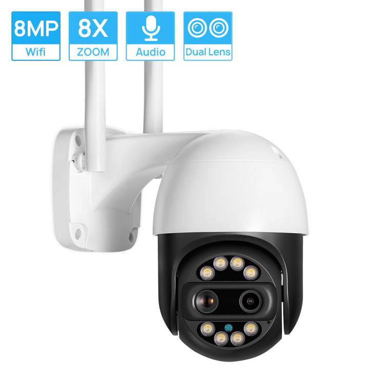 Hamrol 8MP 4K Dual-Lens 8X Zoom PTZ IP Camera WiFi Camera Color Night Vision Two Way Audio ...