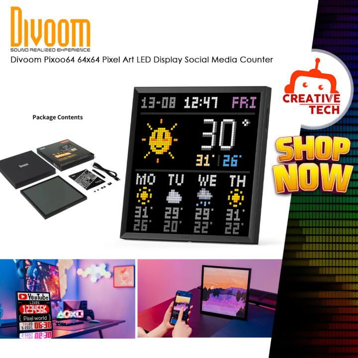 Divoom Pixoo64 64x64 Pixel Art LED Display Social Media Counter ...