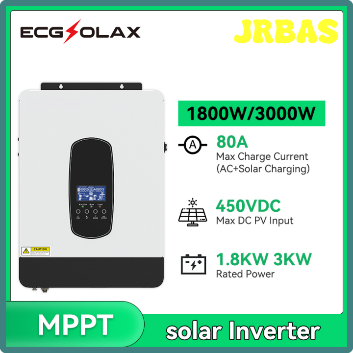 JRBAS ECGSOLAX Hybrid Solar Inverter 3KW 1.8KW 12V/24V Inverter Off Grid Built in 80A MPPT ...