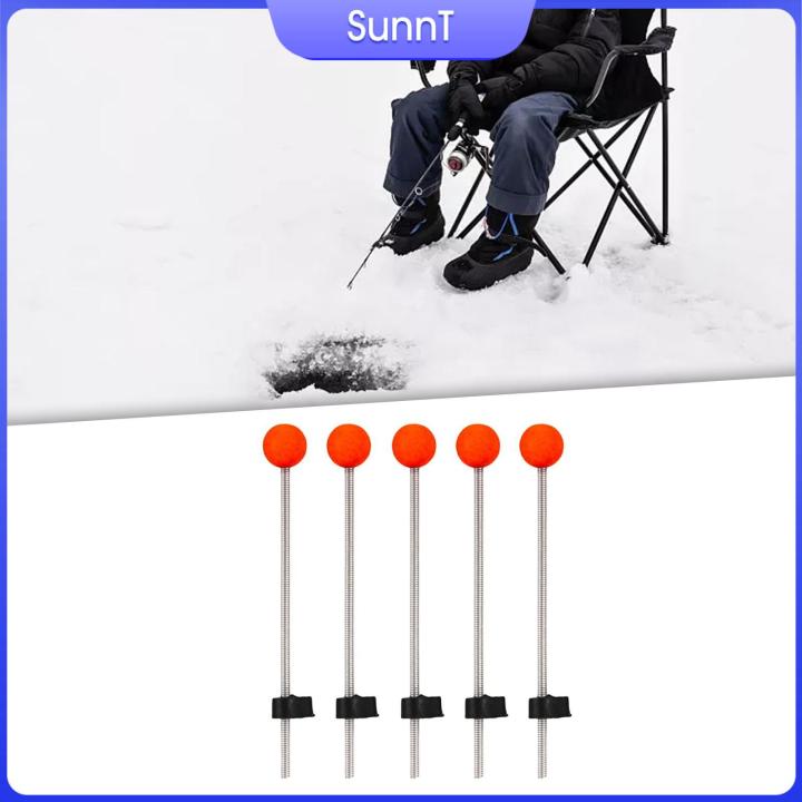 SunnT เบ็ดตกปลาน้ำแข็ง5ชิ้นปลายบนลูกบอลสีแดงสปริงหัวโลหะใช้งานง่ายพกพา ...