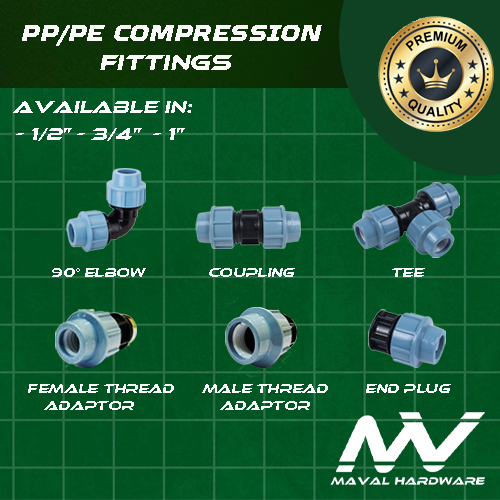 PE / PP Compression Fittings PN16 - Elbow, Coupling, Tee, Ball Valve, End Cap 1/2", 3/4", 1 ...