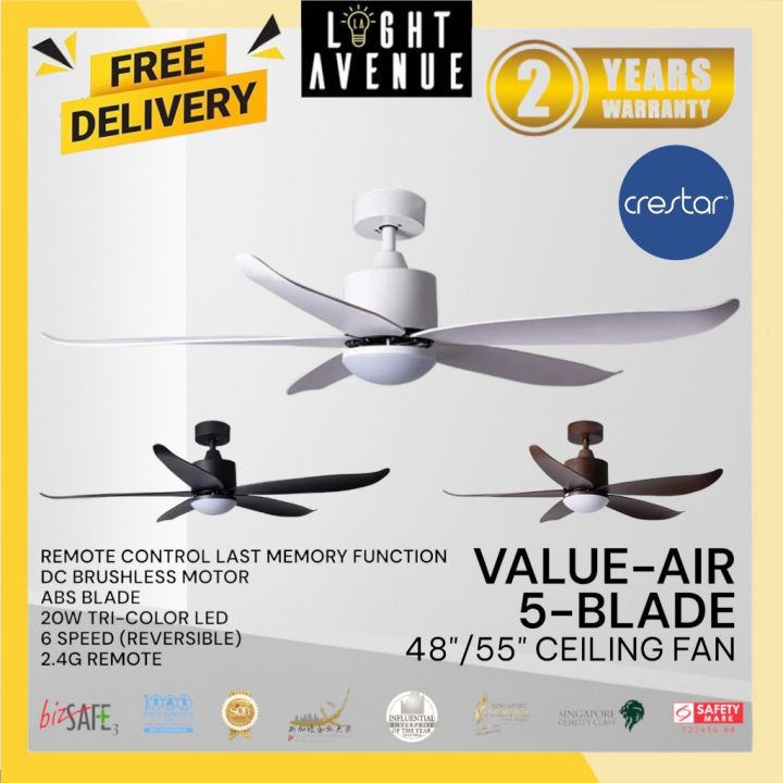 Crestar Value Air Ceiling Fan with LED Light & Remote Control 5 Blade ...