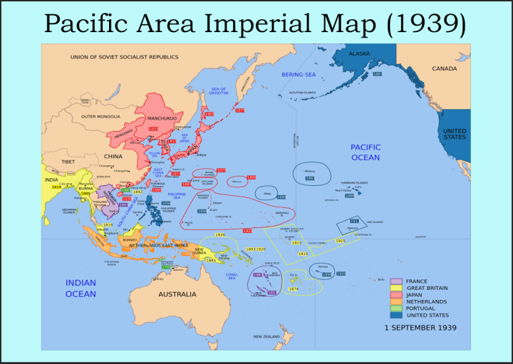 Pacific Area Imperial Map 1939 Waterproof France Great Britain USA ...