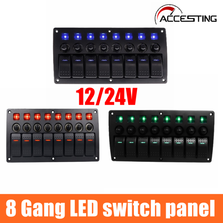 ⚡8 Gang Rocker Switch Panel LED Switch Panel Waterproof Circuit Breaker ...