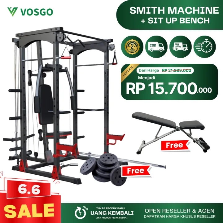 VOSGO Alat Olahraga Fitness Home Gym Multi Functional Smith Machine ...