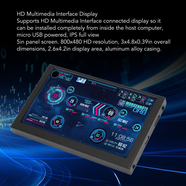 PC Mini Secondary Screen Computer Temp Monitor 5 Inch IPS Full View for ...