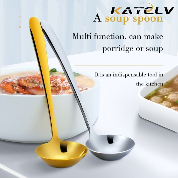 KATELV Food Grade 316 Stainless Steel Soup Ladle Serving Spoon Thick ... KATELV Food Grade 316 Stainless Steel Soup Ladle Serving Spoon Thick ...