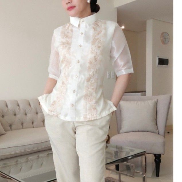 LADIES TOP BARONG PURE EMBROIDERED BARONG MODERN FILIPINIANA FOR WOMEN ...