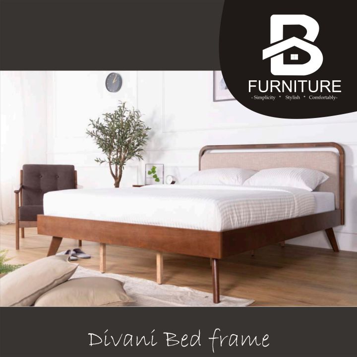Full Solid Rubberwood/ Bed Frame with HeadBoard/ Katil Kayu Wooden Bed ...