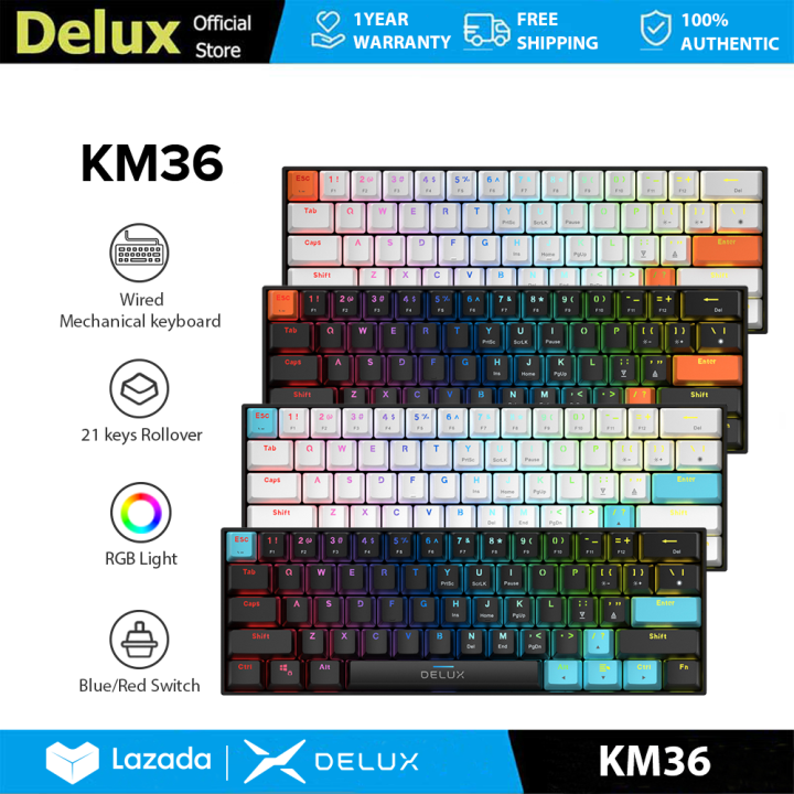 Delux KM36 Gaming Mechanical Wired Keyboard 61 Keys RGB light Mini Size ...