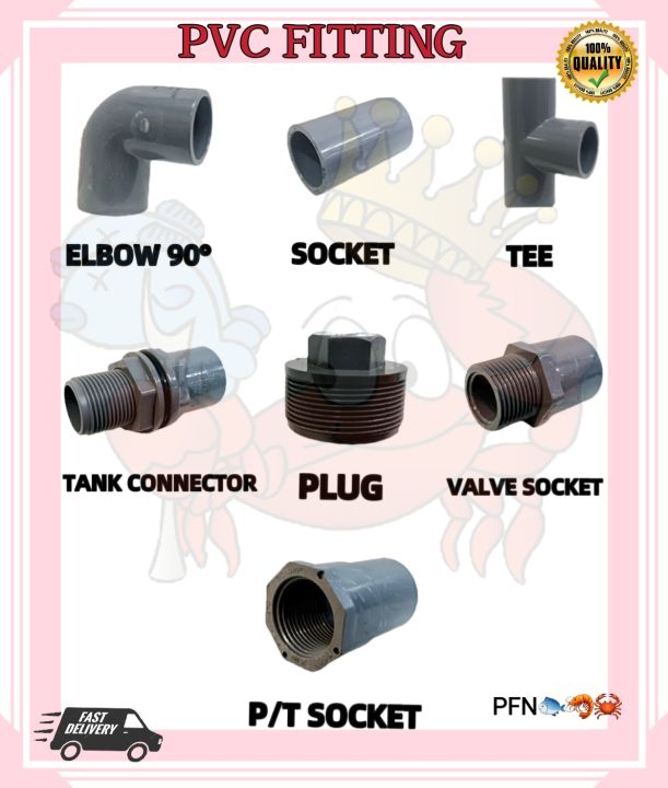 PVC Fitting Connector Elbow / Tee / Socket / End Cap / Plug / P/T Elbow ...