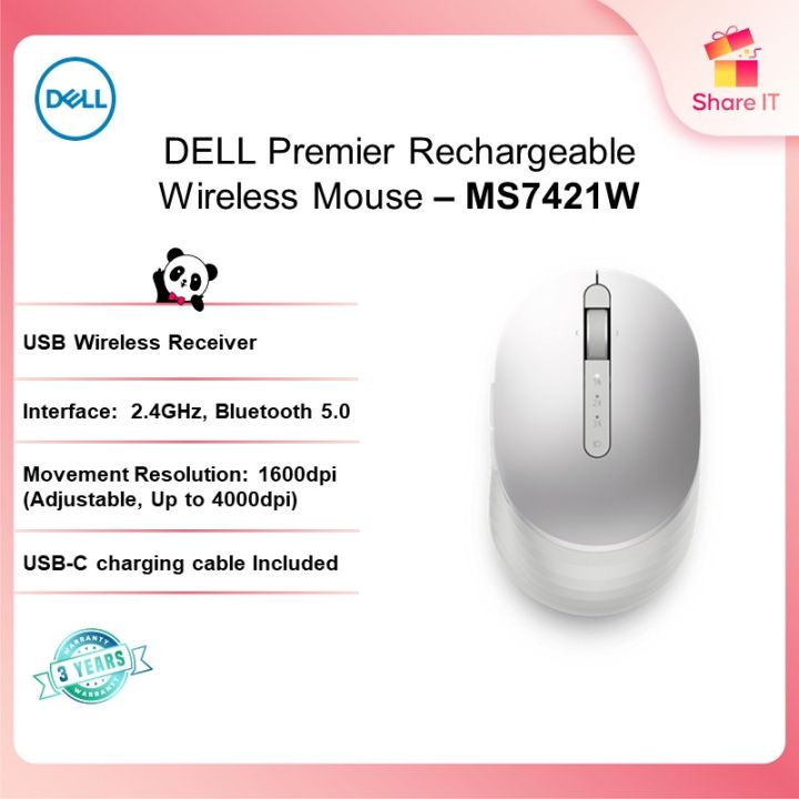 DELL Premier Rechargeable USB-C Wireless Mouse – MS7421W 4000 dpi ...