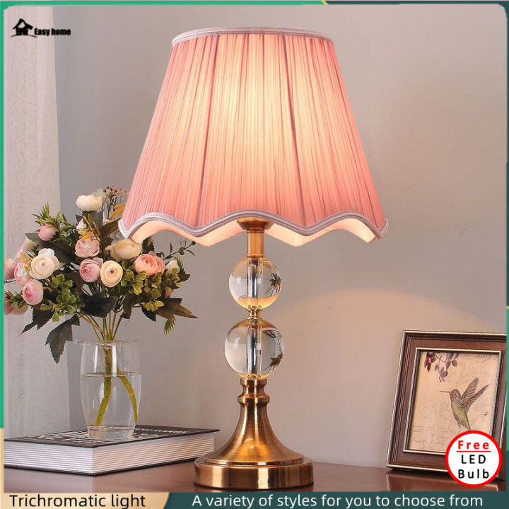 EASYHOME American Tricolor Crystal Table Lamp Creative Warm Bedside ...
