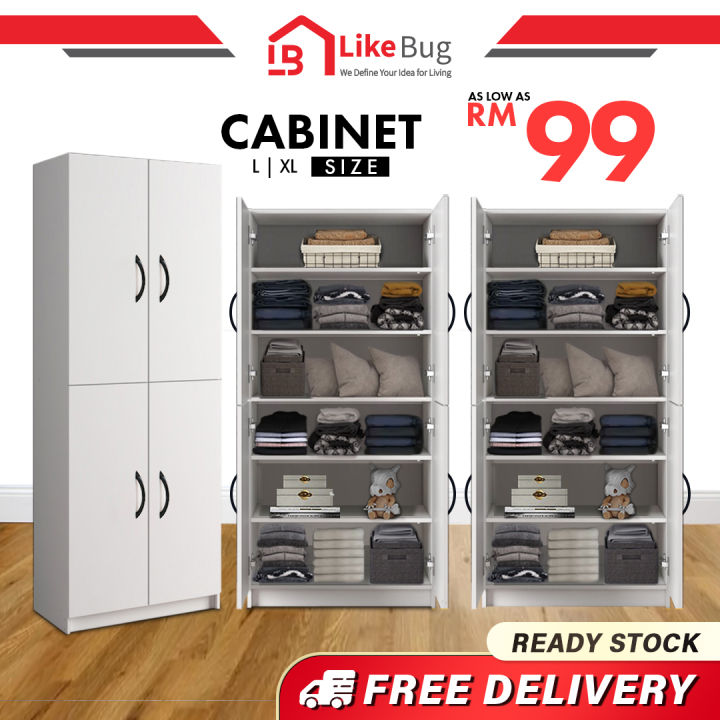 LIKEBUG 2 Door and 4 Door Wooden Wardrobe / Cabinet / Kabinet Almari ...