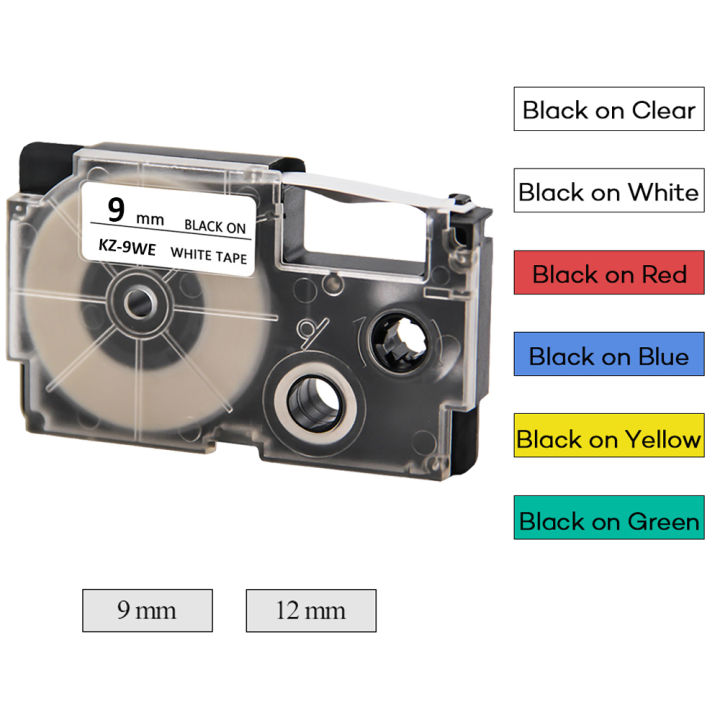 1 PC 9/12mm Label Tape Black on White Compatible Casio Label Ribbon xr ...