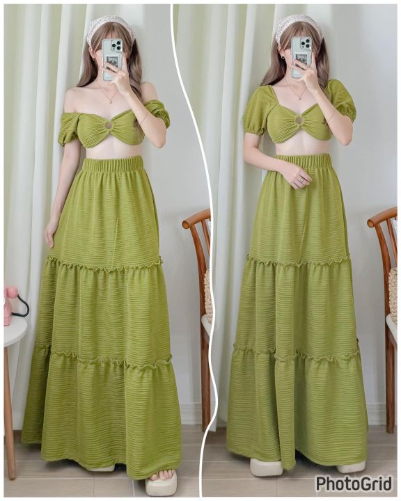 CLINT TERNO 2 WAYS MAXI SKIRT CREPE FABRIC / SUMMER WEAR BEACH OOTD FOR WOMEN / PADDED TOP | Lazada