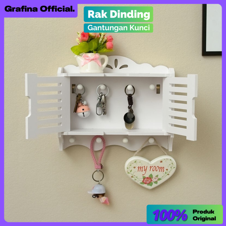 Rak Dinding Tempel Minimalis Vintage Ambalan Gantungan Kunci Aksesoris ...