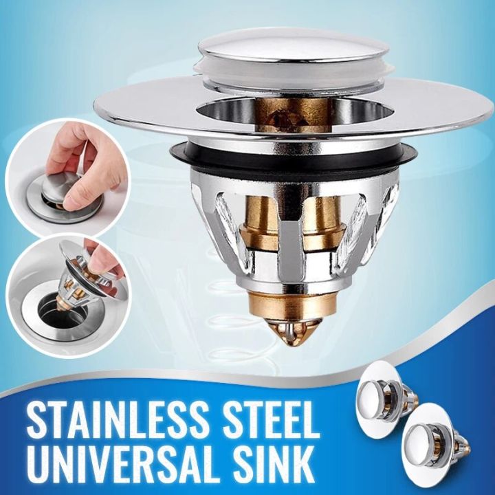 Universal Sink Drain Filter Stainless Steel Bounce Core Push-type Sink ...