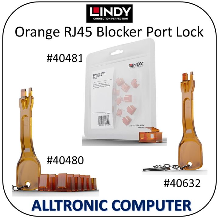 Lindy RJ45 Port Lock Orange 1key + 10pcs RJ45 Blocker ( 40480 ) / Pack ...