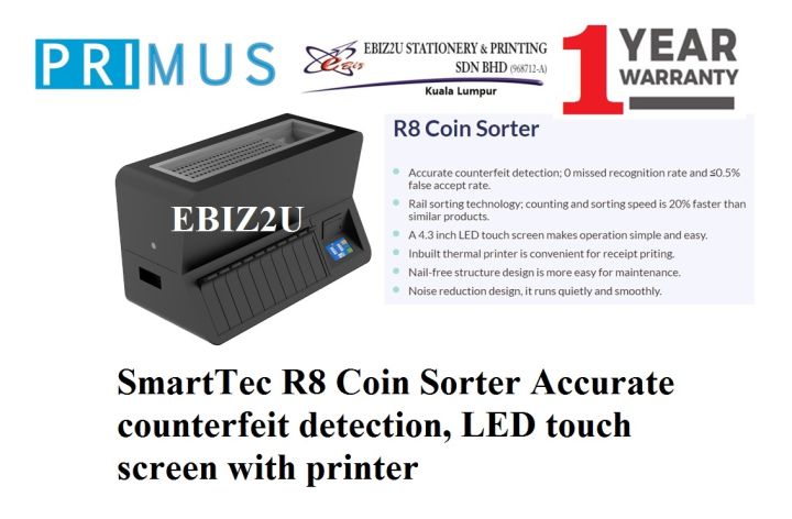 PRIMUS PRC-R8P Coin Sorter (With Printer) Accurate counterfeit ...