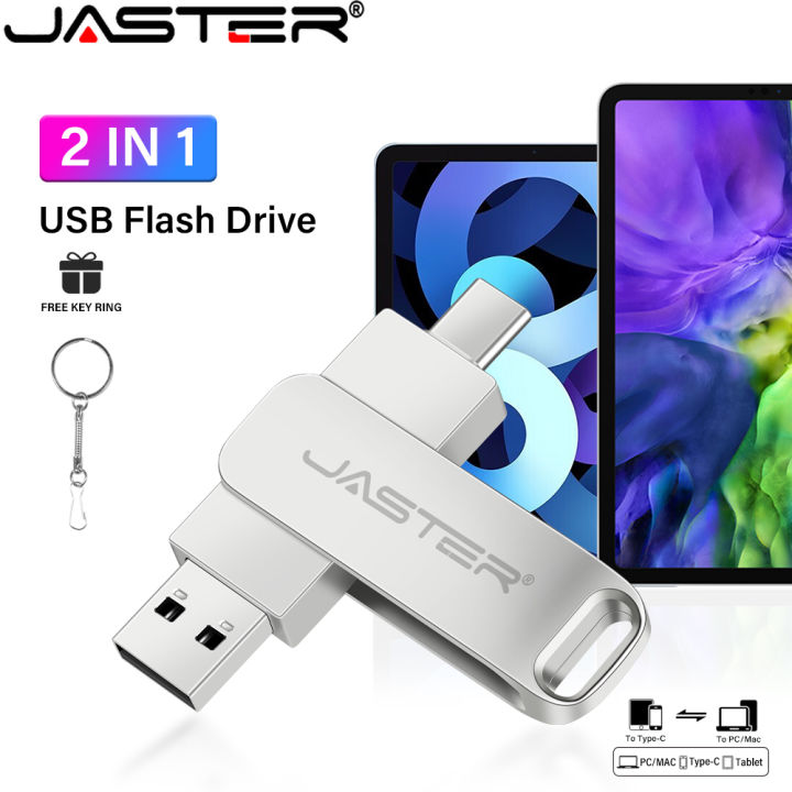 JASTER Silver USB 2.0 flash drives 128GB Metal TYPE-C Pen drive 64GB ...