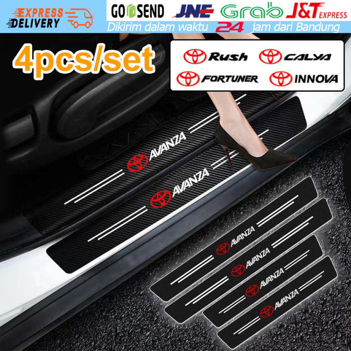 4Pcs/Set Stiker Pintu Mobil Sill Plate Karbon Fiber 3D Sticker Sill ...