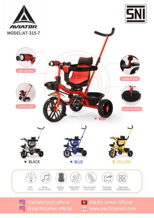 sepeda anak roda tiga stoller bayi AVIATOR AT-315-7 tempat duduk bisa ...