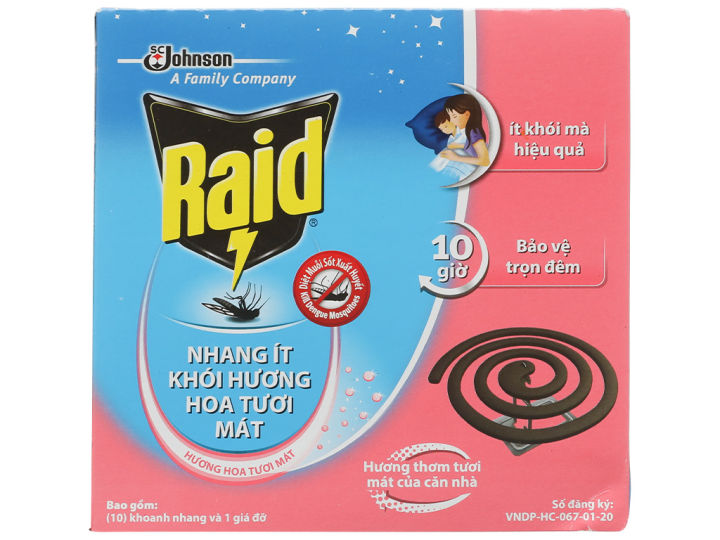 Combo 10 hộp nhang muỗi Raid ít khói hương Hoa Tươi Mát - 10 khoanh/hộp ...