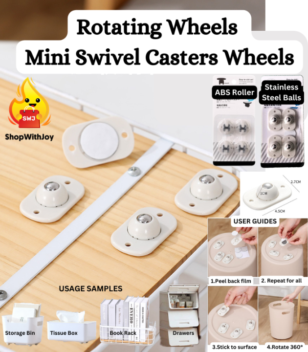 【ShopWithJoy】Rotating Wheels Mini Swivel Casters Wheels Universal ...