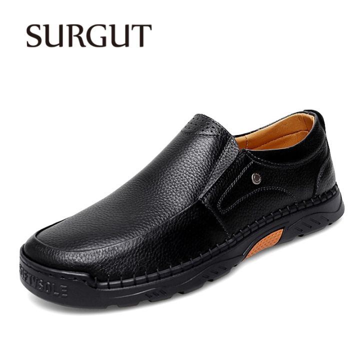 SURGUT รองเท้าหนังผู้ชายสีดำแผ่นรองเท้านุ่มสบายฤดูใบไม้ผลิในฤดูใบไม้ ...