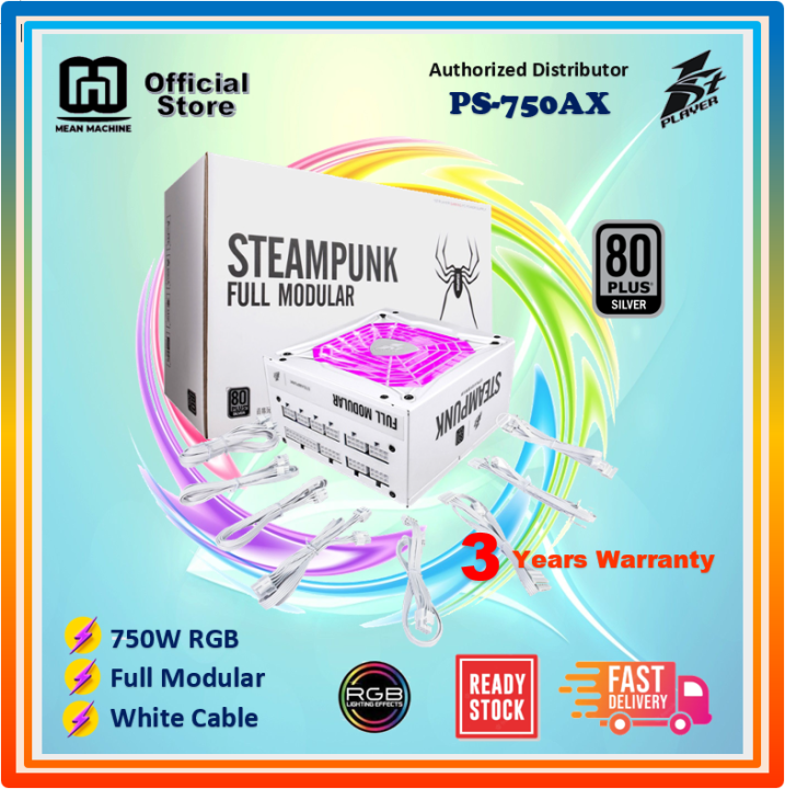 1ST PLAYER 750W White RGB PSU 80+ Silver Full Modular with White ...