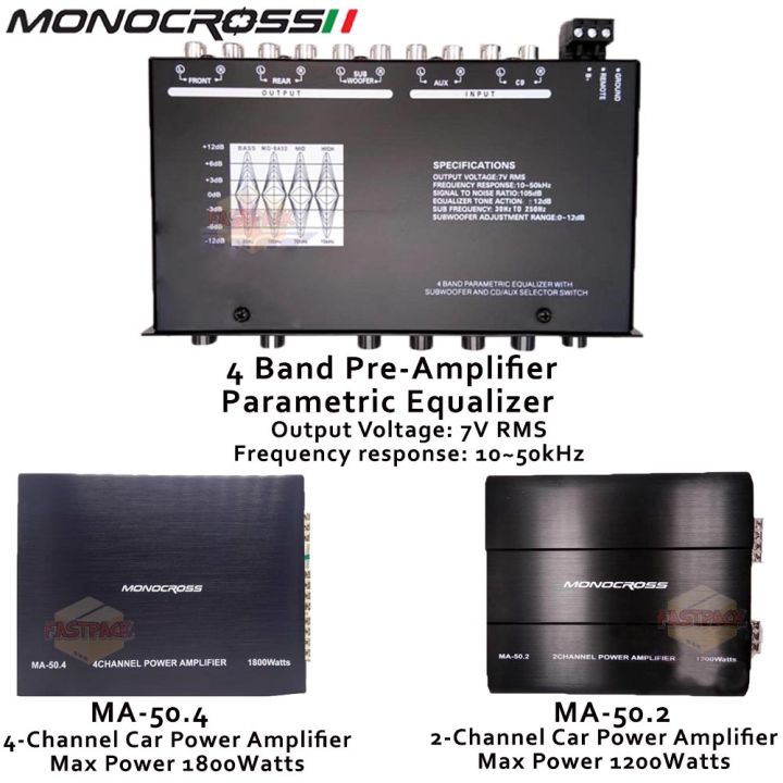 [ Pre Amp Amplifier CHOICES ] MONOCROSS MA-50.4 Max Power 1800 Watts 4 ...