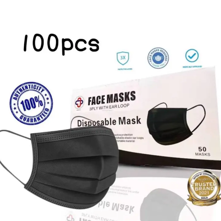 (2Box OR 100pcs) 3ply Disposable Face Mask excellent quality BLUE BLACK ...
