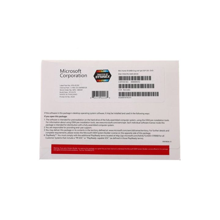 Windows 10 Home 32 64 Dvd Oem Kw9 00139 ใช้งานได้ตลอดชีพ Th