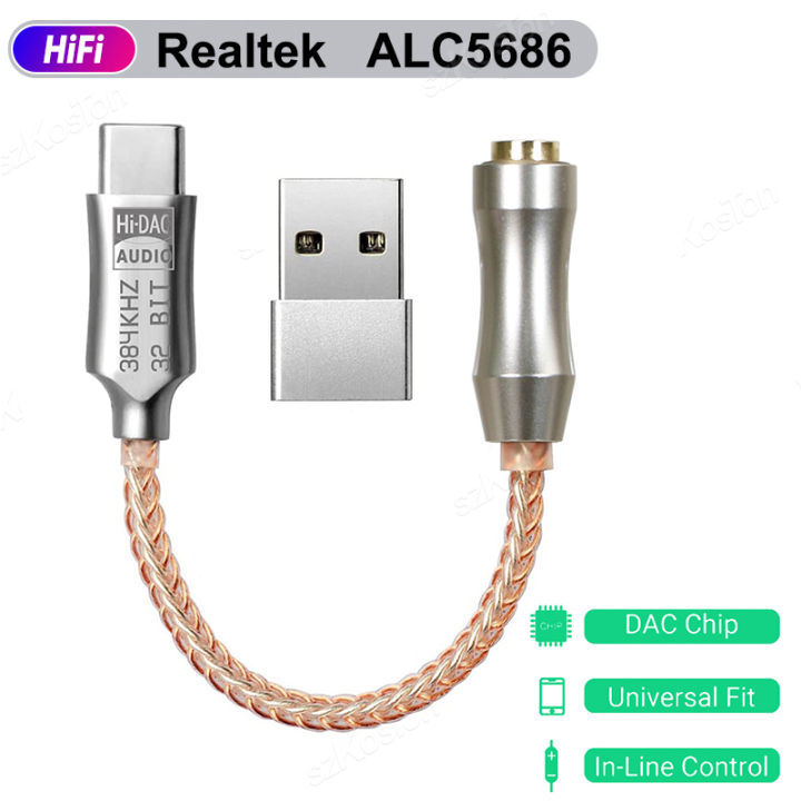 USB Type C to 3.5mm Audio Interface ALC5686 HiFi DAC Headphone Amplifier Digital Audio Decoding ...