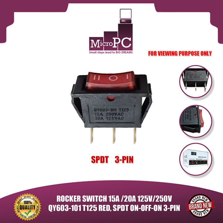 MICRO PC ROCKER SWITCH 15A /20A 125V/250V QY603-101 T125 RED, SPDT ON ...