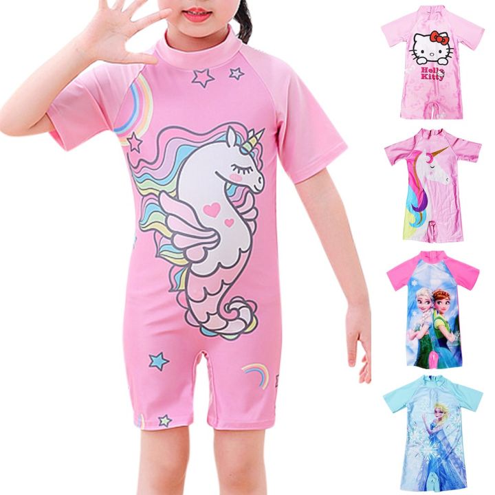 Unicorn F rozen Children Girls Short Sleeve Swimsuit Kids Cartoon ...