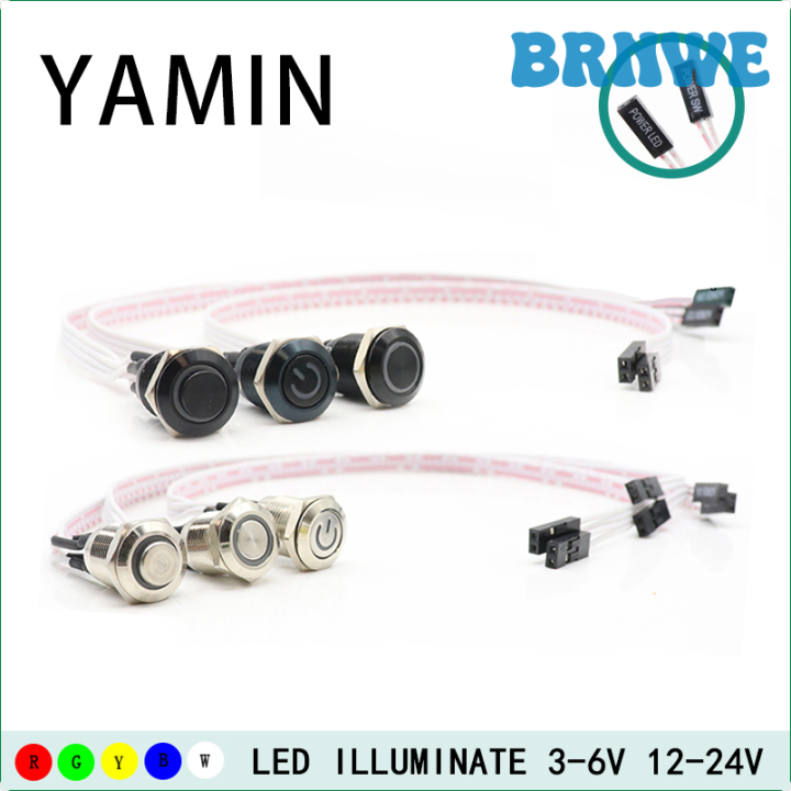 BRNWE 12/16mm DIY With 60/100cm Dupont Wire Reset Momentary Metal Push ...