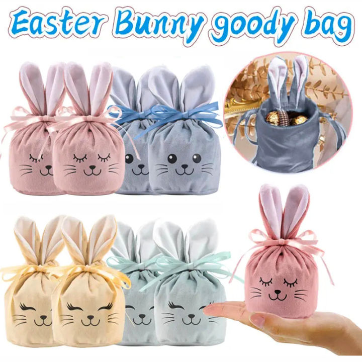 Easter Bunny Bag with Rabbit Ears Soft Velvet Gift Bag for Easter Decor ...