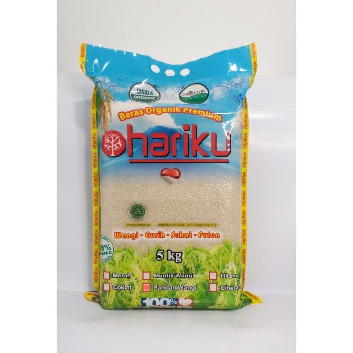Hariku, Organic White Rice Pandan Wangi 5 kg (Beras Putih Organik ...