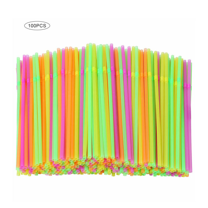 【Shanglife】100 PCS Neon Flexible Bendy Birthday Party Drinking Straws ...