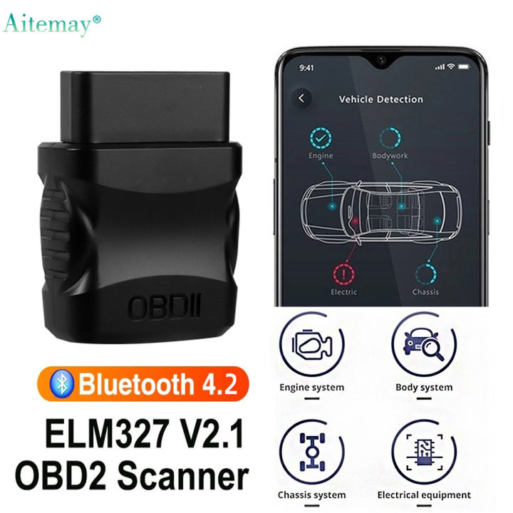Aitemay V2.1 OBDII ELM327 Car Engine Fault Code Reader OBD2 Bluetooth 4.2 Scanner EOBD Car ...